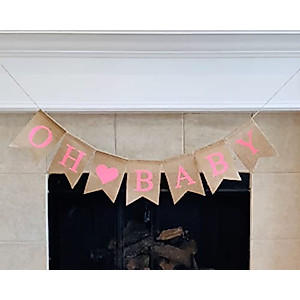 Shimmer Anna Shine Oh Baby Burlap Banner for Baby Shower Decorations and Gender Reveal Party (Pink)