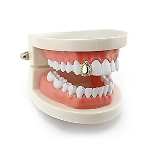 mainlead 14k Gold Pave Full CZ Single Teeth Top Cap Grills Ice Border