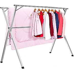 HYNAWIN Clothes Drying Racks, Upgraded Stainless Steel Laundry Drying Rack, Heavy Duty Collapsible Garment Rack, Clothes Storage Rack for Indoor Outdoor, 1.5M/59 in