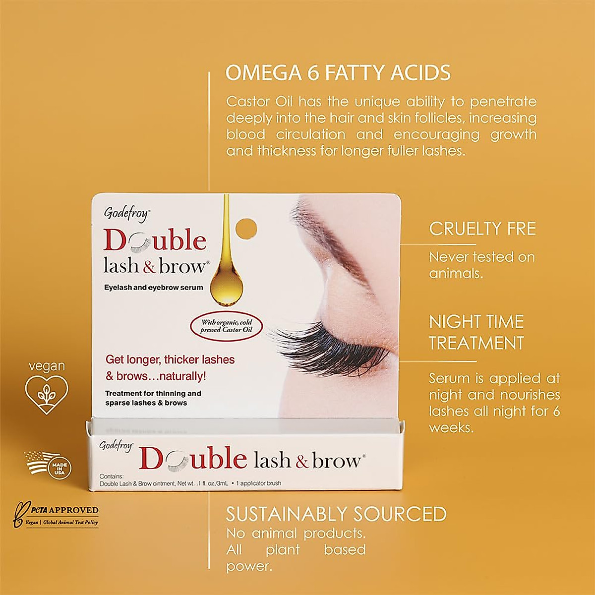 Godefroy Double Lash and Brow Treatment, for longer & thicker eyelash and eyebrows (3ml + applicator)