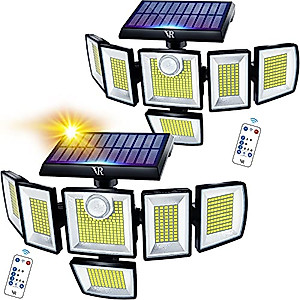 VENSSTNOR Solar Motion Sensor Flood Lights Outdoor - 496LEDs 3500LM 3 Lighting Modes 3 Levels Brightness, 6 Heads 360° Illumination, IP65 Solar Security Lights,for Porch Yard Patio Garage(2 Packs)