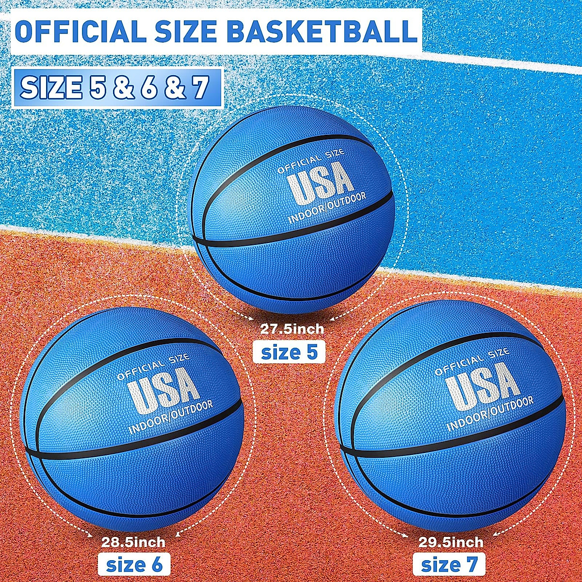 Libima 4 Pcs Rubber Basketball with Pump Official Indoor Outdoor Basketball Sport Gift for Game Practice Training Kids Teens Adults Streetbballs(Size 6,Yellow, Green, Blue, Orange)