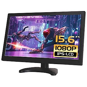 WHOLEV 15.6" IPS Security Monitor 1080 FHD Color Screen with Remote Control AV VGA HDMI BNC USB Input 178° Wide Angle Built-in Speaker for Gaming Display DVD DVR