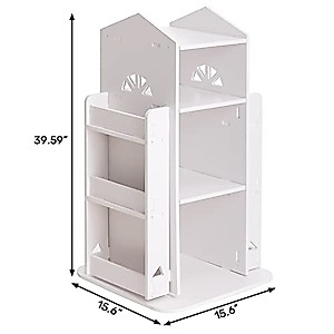 DOEWORKS 360 Degrees Rotating Open Bookshelf, 3 Tier Freestanding Bookcase Display Cabinet for Bedroom and Livingroom, White
