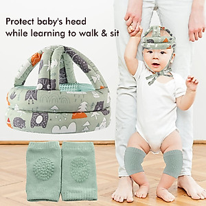 Baby Safety Helmet Infant Toddler Breathable and Adjustable Head Cushion Bumper Bonnet for Running Walking Crawling (Green),BB-1003 Green
