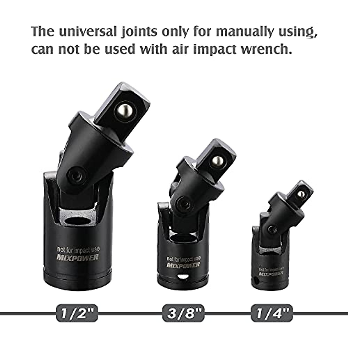 MIXPOWER 18 Pieces Drive Tool Accessory Set, CR-V Steel with Black Phosphate Finish, Includes Socket Adapters, Extensions and Universal Joints and Impact Coupler, Professional Socket Accessories