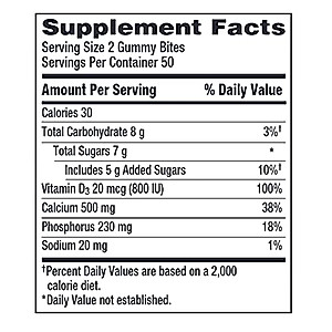 Caltrate Gummy Bites 500 mg Calcium and Vitamin D Supplement, Black Cherry, Strawberry, Orange - 100 Count