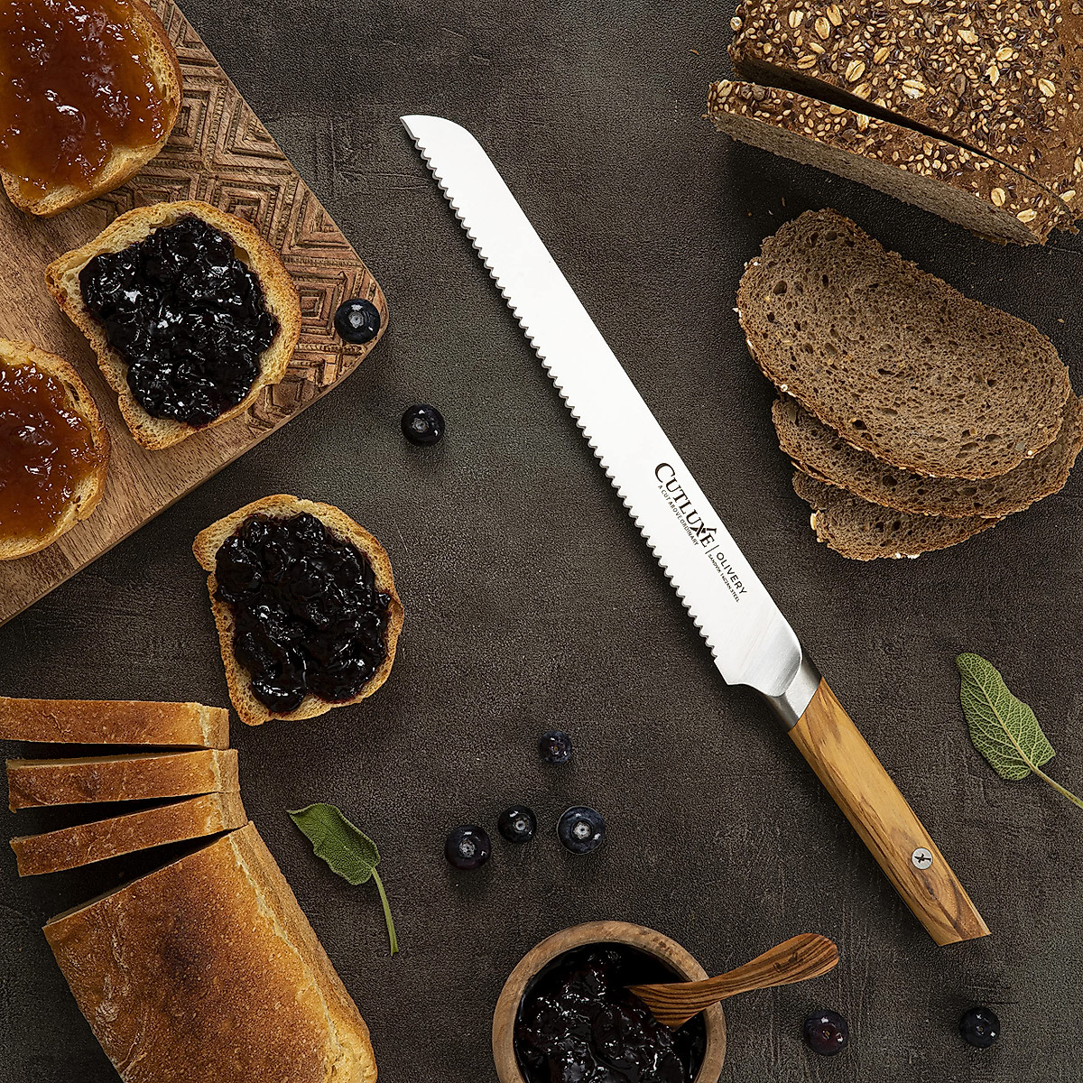 CUTLUXE Bread Knife – 10" Serrated Kitchen Knife – Olive Wood Handle – Full Tang – Olivery Series
