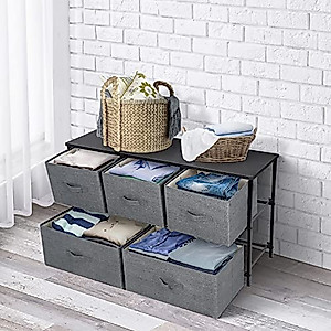 ZENY Extra Wide Dresser Storage Tower - Storage Tower Unit for Bedroom, Hallway, Closet, Office Organization - Steel Frame, Wood Top, Easy Pull Fabric Bins - 5 Drawers