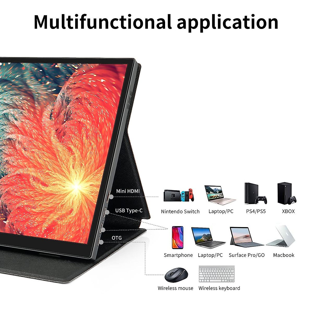 WIMAXIT 14" Portable Touch Monitor 1920x1080p Full HD Vesa Mount 98% sRGB Compatible with Laptop/PC/Game Console via HDMI/USB-C/3.5mm Audio Includes Cover Stand