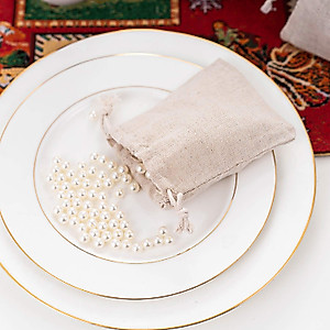 handrong 50pcs Small Cotton Double Drawstring Bags Reusable Muslin Cloth Gift Candy Favor Bag Jewelry Pouches for Wedding DIY Craft Soaps Herbs Tea Spice Bean Sachets Christmas, 3x4 inch