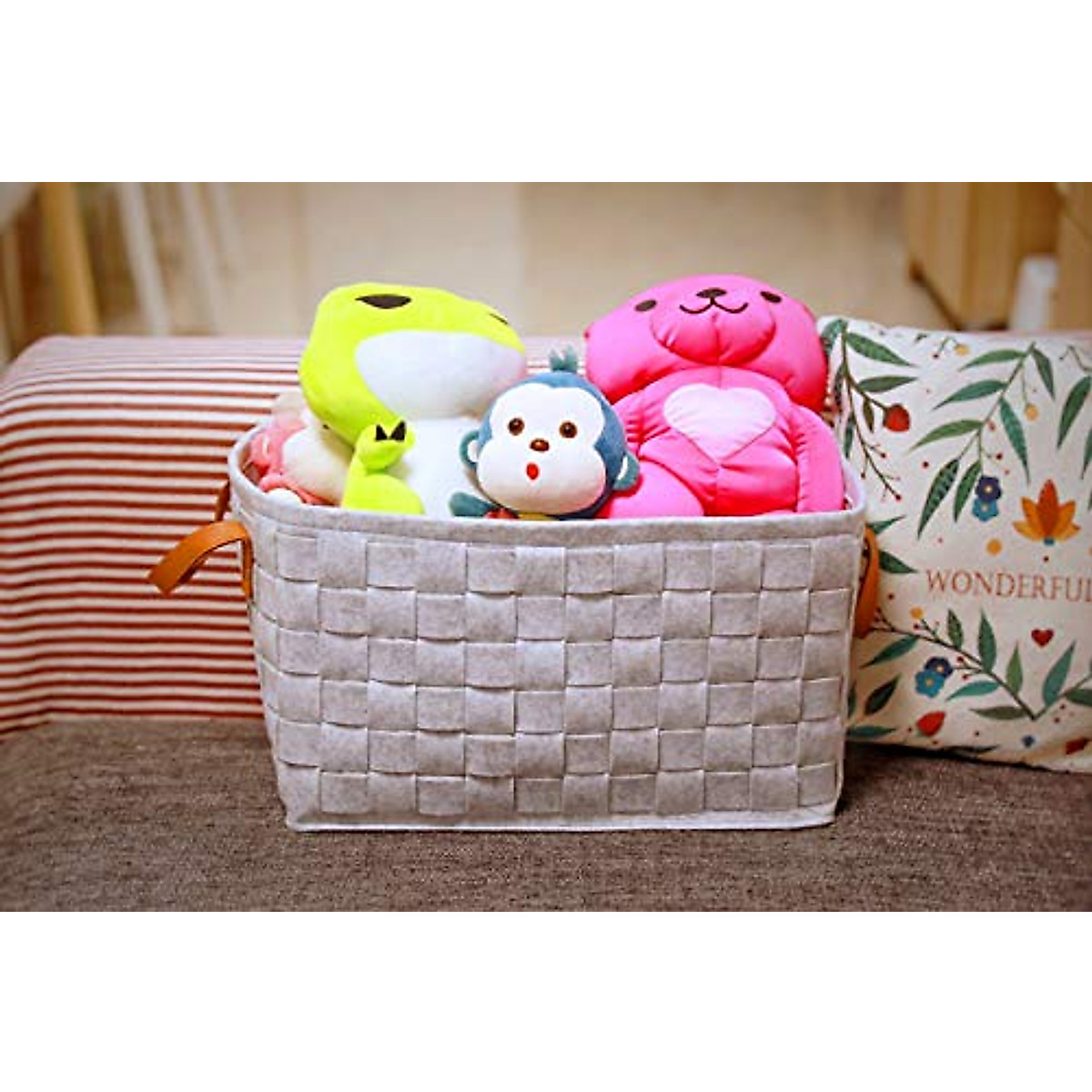 MultiLux Foldable Storage Basket Drawers Nature Handmade Rectangular Felt Fabric Storage Box Containers Felt with Handles for Home Bedroom Towels Clothes Cloest Organizer Large Size Grey