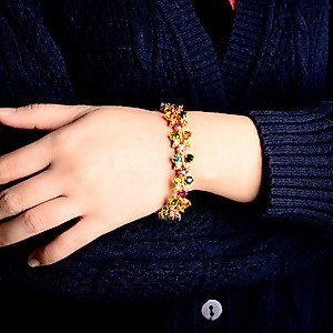 RIZILIA Tennis Bracelet & Round Cut CZ [Multi-color] in Yellow Gold Plated, 7"