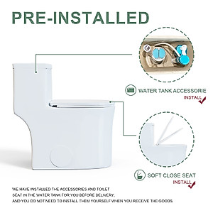 Simple Project Compact Elongated One Piece Toilet - Space-saving Solution For Small Bathrooms - Small Dual Flush Toilet, 16.5" Comfort Height Bowl, 12" Rough-in - White