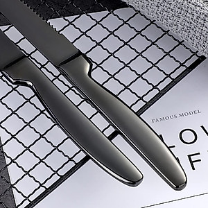 BYEGOU Black Steak Knife Sets, 6-Pieces Stainless Steel Kitchen Steak Knives-Easy to Clean and Non-Stick, 8.6 Inch, Dishwasher Safe
