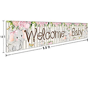 CHXSM 9.8 x 1.6 ft Pink Elephant Welcome Baby Yard Sign Banner Girl Shower Party Supplies Decorations Backdrop Background
