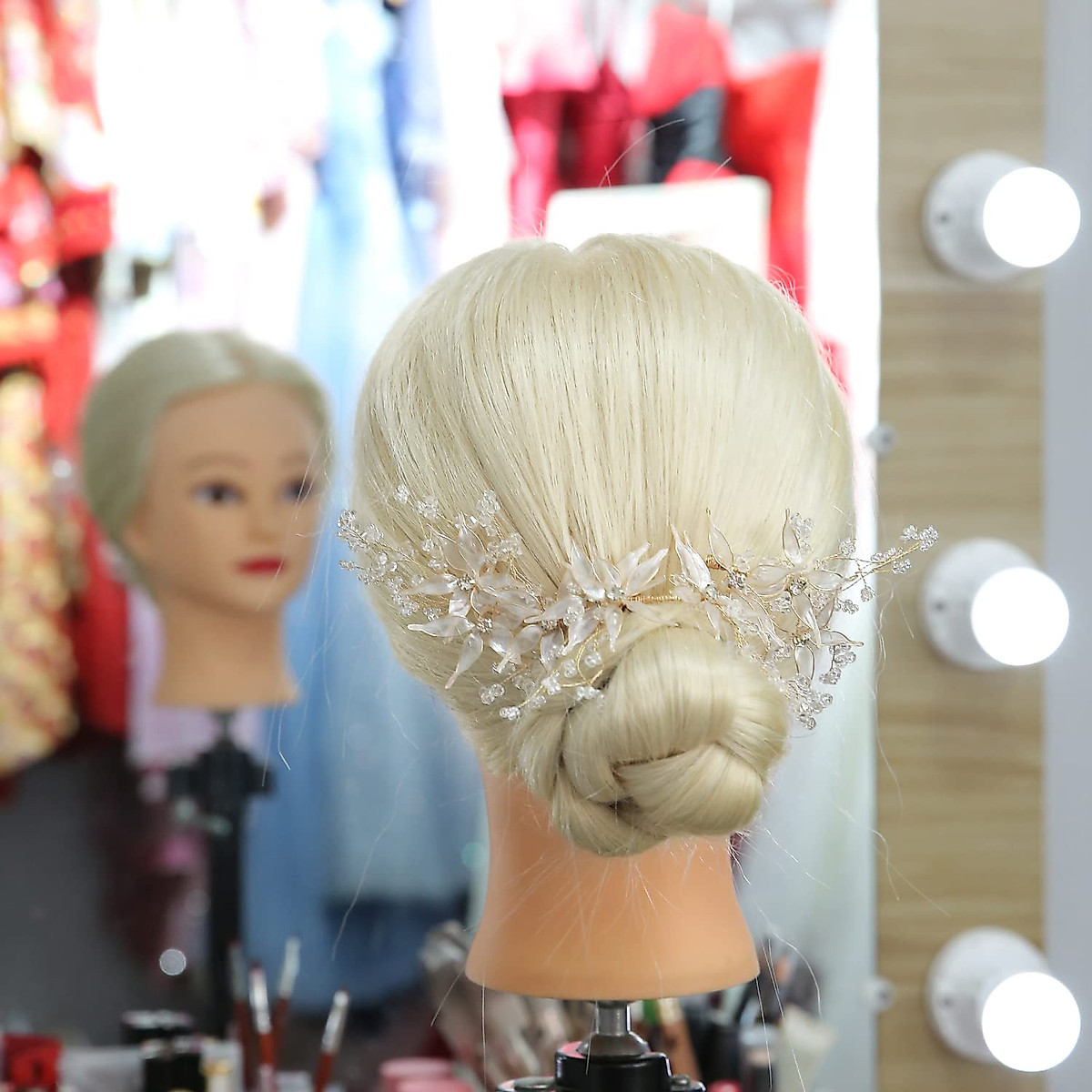 Armmu 26"-28" Long Hair Mannequin Head with 60% Real Hair, Hairdresser Practice Training Head Cosmetology Manikin Doll Head with 9 Tools and Clamp - #613, Makeup On