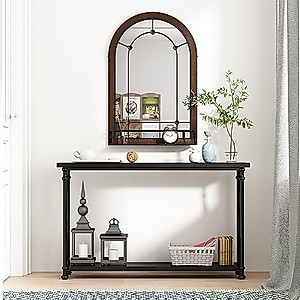 AZODY Arched Window Wall Mirror with Shelf, 36''x24'' Brown Hanging Entryway Mirror, Decorative Mirrors for Wall Decor, Living Room, Bathroom Vanity