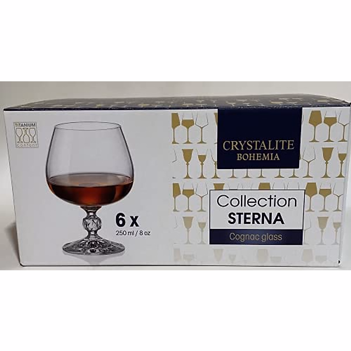 Czech Bohemian Crystal Glass Set of 6 Snifter Glasses 8oz250ml.Vintage Design Sterna Elegant Stem Goblets Cognac Brandy Calvados Whiskey Gift Birthday Wedding Housewarming Anniversaries, Clear