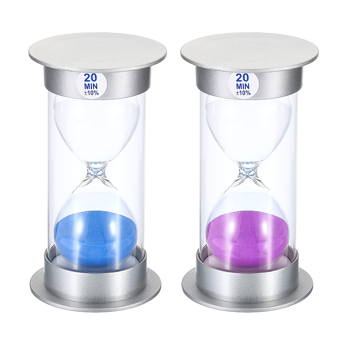 PATIKIL 20 Minute Sand Timer, Sandy Clock with Plastic Cover Count Down Sand Glass for Games, Kitchen, Party Favors DIY Decoration, Blue, Purple Sands