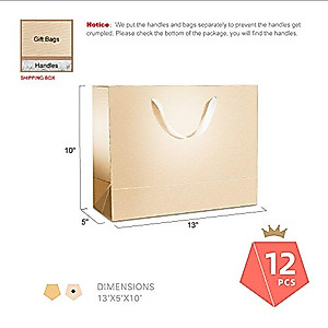 PACKQUEEN 12 Large Gift Bags 13x5x10 Inches, Glossy Champagne Gold Gift Bags Bulk, Extra Large Gift Bags with Handles for All Occasions (Glossy Champagne Gold with Grain Texture)