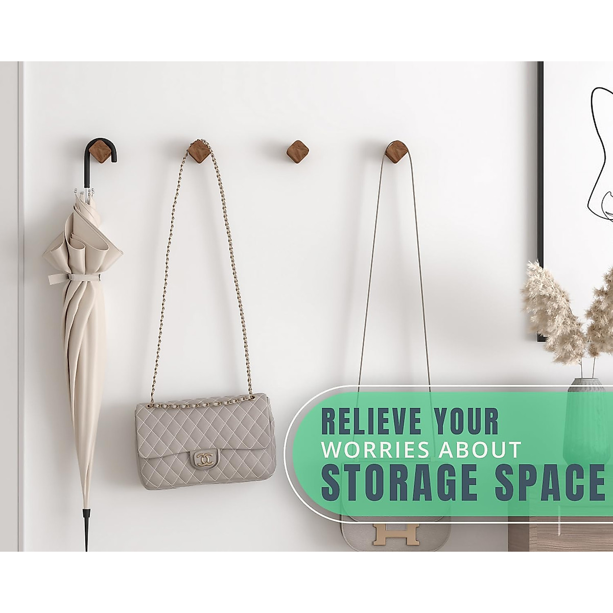 Acacia Wood Hooks, Natural Oval Hangers for Keys, Towels, Accessories – Functional Entryway, Bathroom Organizer – Sleek Wall Decor, Space-Saving Design – Perfect for Small Spaces, Modern Homes