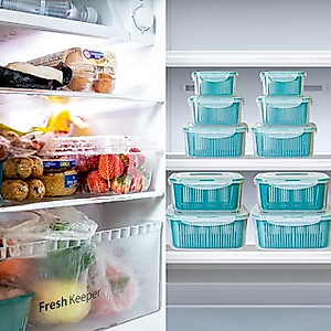 KIGI 5 PACK 204L Vegetable Fruit Storage Containers Set with Drain Basket and Lids for Salad Berry Lettuce Meat Fish