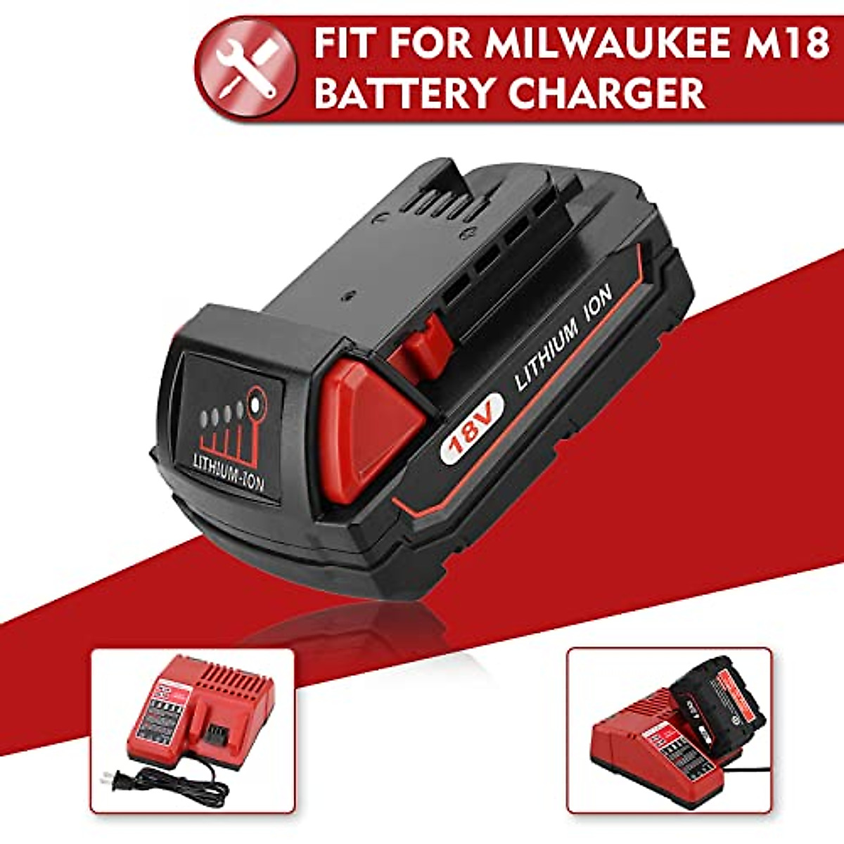 Dosctt 2 Packs 18V 3.0Ah 48-11-1835 48-11-1837 Replacement Battery Compatible with Milwaukee M18 Battery Lithium ion 48.11.1815 48-11-1820 48-11-1828 48-11-1840 48-11-1850 48-11-1852