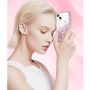 Caka Case Compatible for iPhone 13 Glitter Case, iPhone 14 Case for Women Girls with Built-in Screen Protector Bling Sparkle Liquid Full Body Protective Case for iPhone 13 14 6.1 inch - Rose Gold