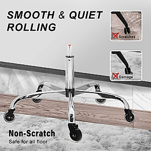 Frassie 28 Inch Office Chair Metal Base Replacement Heavy Duty Computer Chair Base Part with 5 Casters 1 Gas Lift Cylinder (Silver)