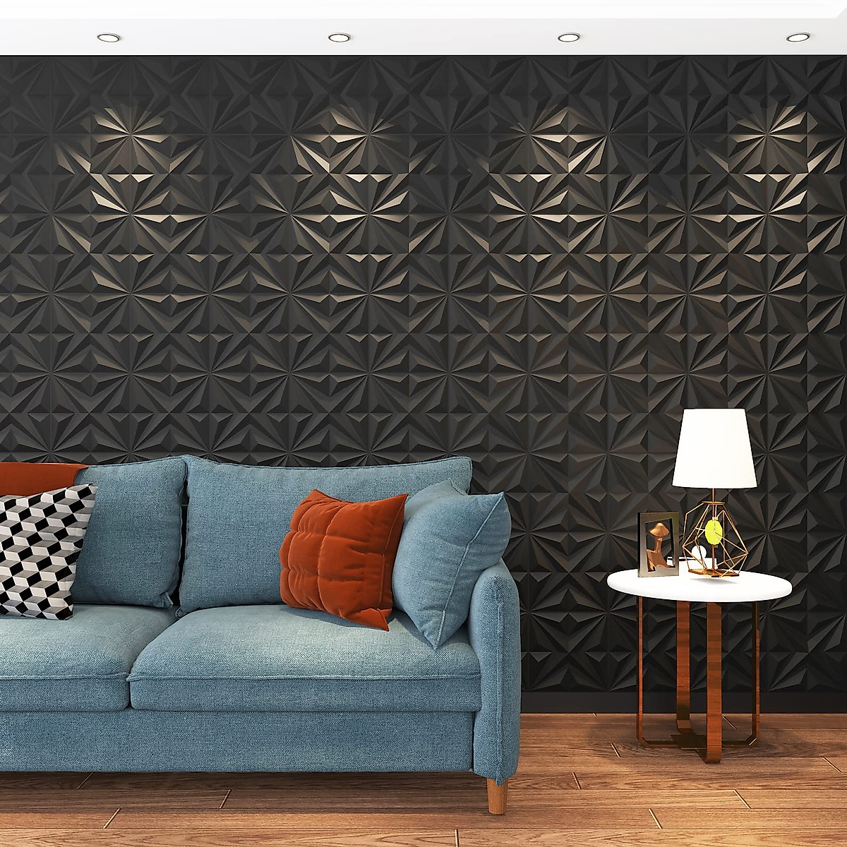 MIX3D Decorative 3D Wall Panels Star Textured PVC Wall Panels for Interior Wall Decor, 12''x12'' Black Pack of 33 Tiles Cover 32 Sq Ft