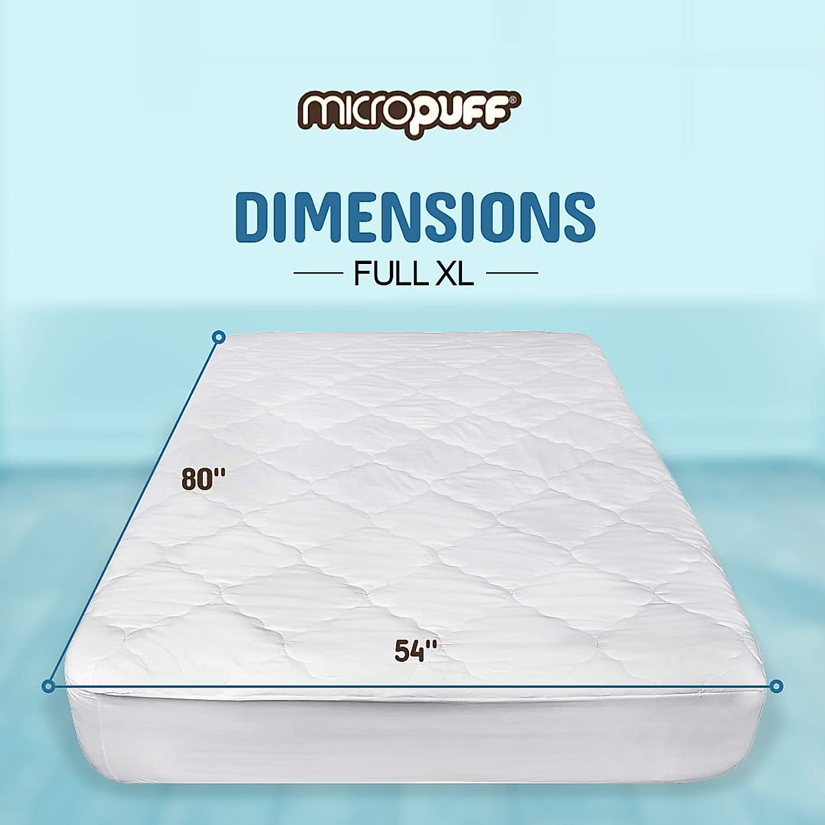 Micropuff Fitted Mattress Pad - Full XL Size Mattress Pad - Soft and Comfortable Fitted Mattress Protector - Mattress Cover Stretches up to 12 Inches Deep - Easy to Wash