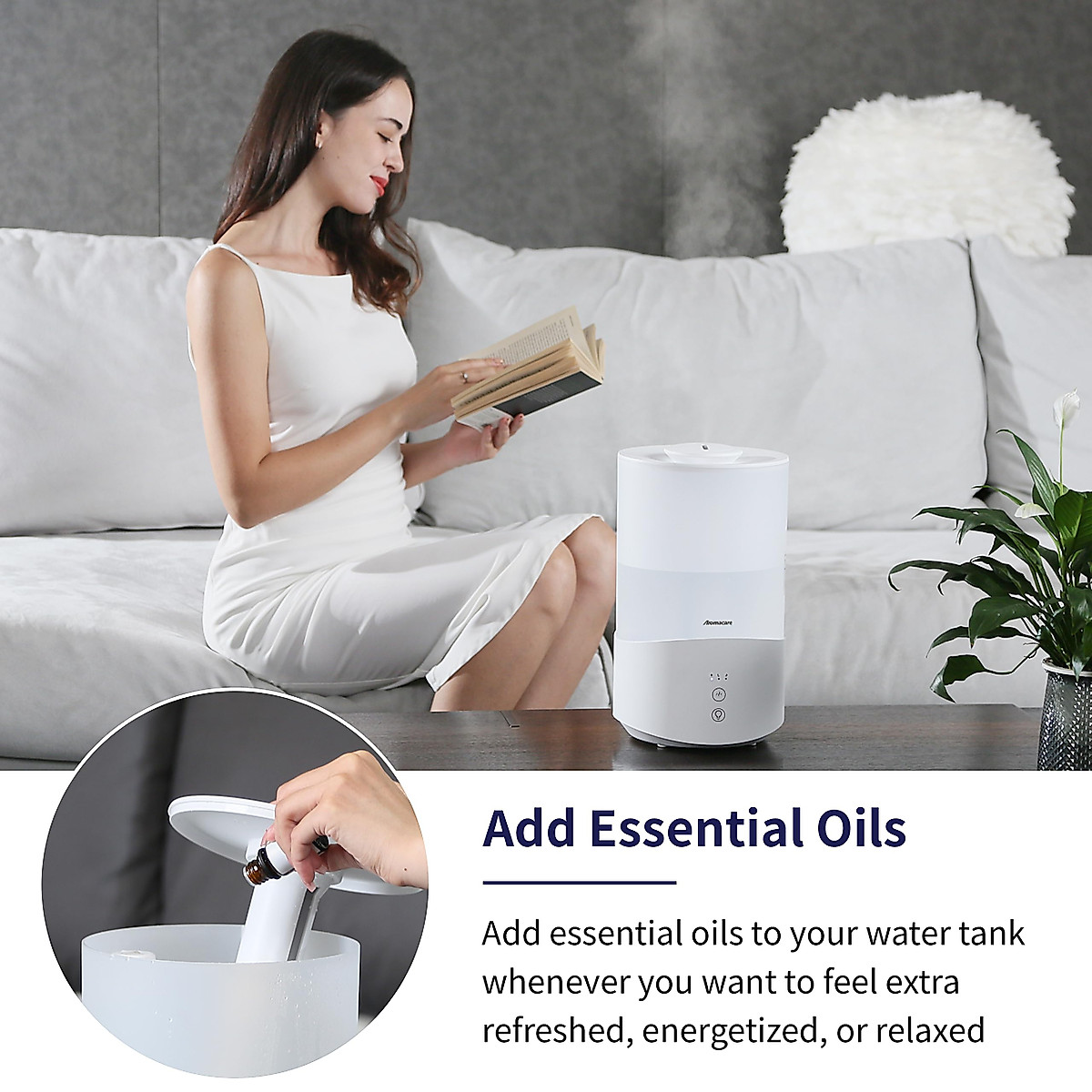 Aromacare Humidifiers for Bedroom, 4L Cool Mist Large Humidifier with Essential Oil Diffuser, Ultrasonic Top Fill Humidifier for Baby Home, Sleep Mode, Adjustable Mist Output, Auto Shut-Off