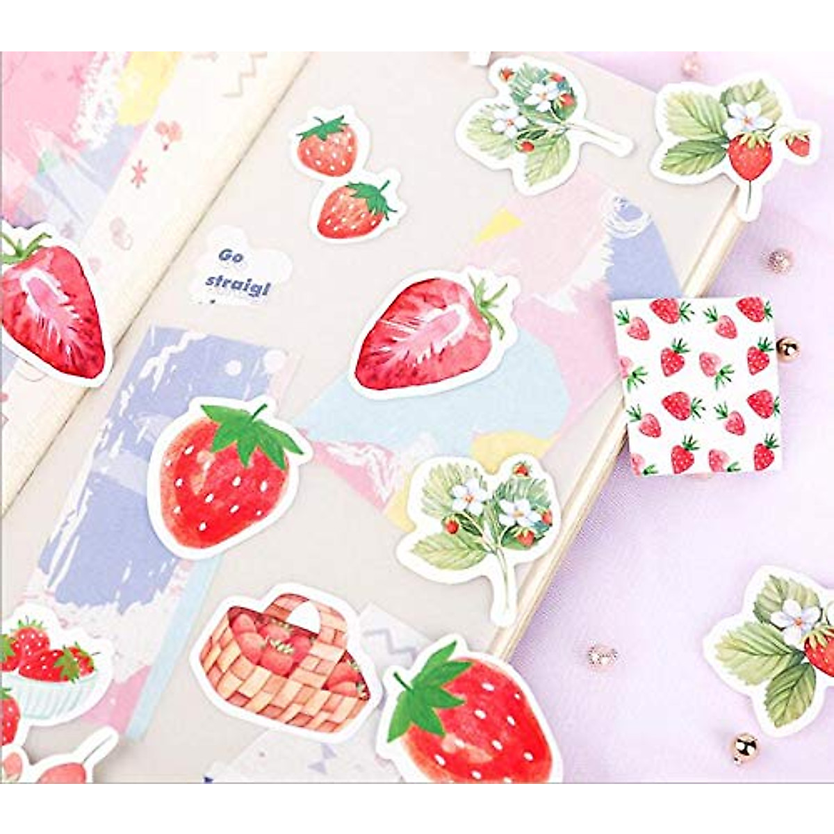 90PCS Small Cute Pink Strawberry Letter Stickers Decal Sticker Cardstock Stickers Photo Planner Stickers Korean Stationery Stickers Party Favors Kid' Stickers for DIY Arts and Crafts (Strawberry)