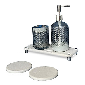 NESTLUXX 3pc Instant Dry Stone Sink Caddy Set - Diatomaceous Earth Material Tray and 2 Coasters, Instant Dry Kitchen Sponge Soap Holder, Water Absorbing, Modern Minimalist Design