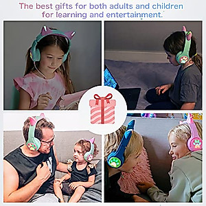 Riwbox CF9 Cat Ear Kids Bluetooth Headphones with LED Light Up,Safe 85dB Volume Limit,Built-in Mic&Boom Mic for Calls,Kids Wireless&Wired Headphones for Girls/Toddler/Online Learning/School (Green)