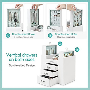Homde Jewelry Organizer for Girls Women Jewelry Box Necklaces Rings Earrings Display Stand Jewelry Storage Holder Case for Bracelets Watches Sunglasses (White + Light Green)