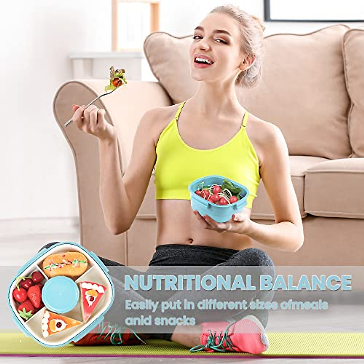 Bugucat Bento Box 54 Oz, Lunch Box with 3 Compartments and Cutlery, Reusable Lunch Containers with Ice Pack, Adults Food Storage Containers for Work Picnic, Dishwasher-safe, BPA-Free