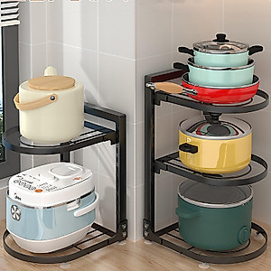 ANAMPION Pots and Pans Organizer for Cabinet, Snap-on and Adjustable Heavy-Duty Pot and Pan Rack,Pot Organizer for Kitchen Organization& Storage (3-tiers)