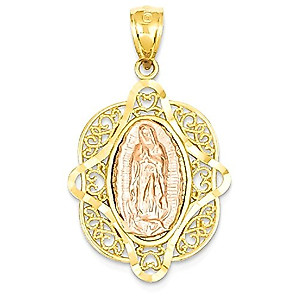 IceCarats 14K Two Tone Gold Rose Our Lady of Guadalupe Virgin Mary Necklace Virgencita Maria Rosa Pendant Catholic Christian Holy Mother Medallion Charm Only