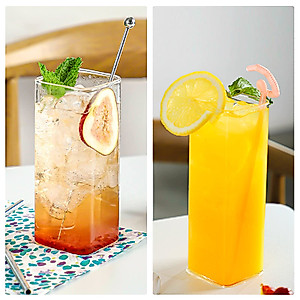 Tupalizy 2PCS Square Glass Cups Tumbler Highball Drinking Glasses for Water Wine Beer Cocktails Juice Iced Tea Coffee Mixed Drinks Kitchen Party Home Everyday Use Clear Glassware, 16.9oz