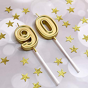 90th Birthday Candles Cake Numeral Candles Happy Birthday Cake Candles Topper Decoration for Birthday Wedding Anniversary Celebration Supplies (Gold)