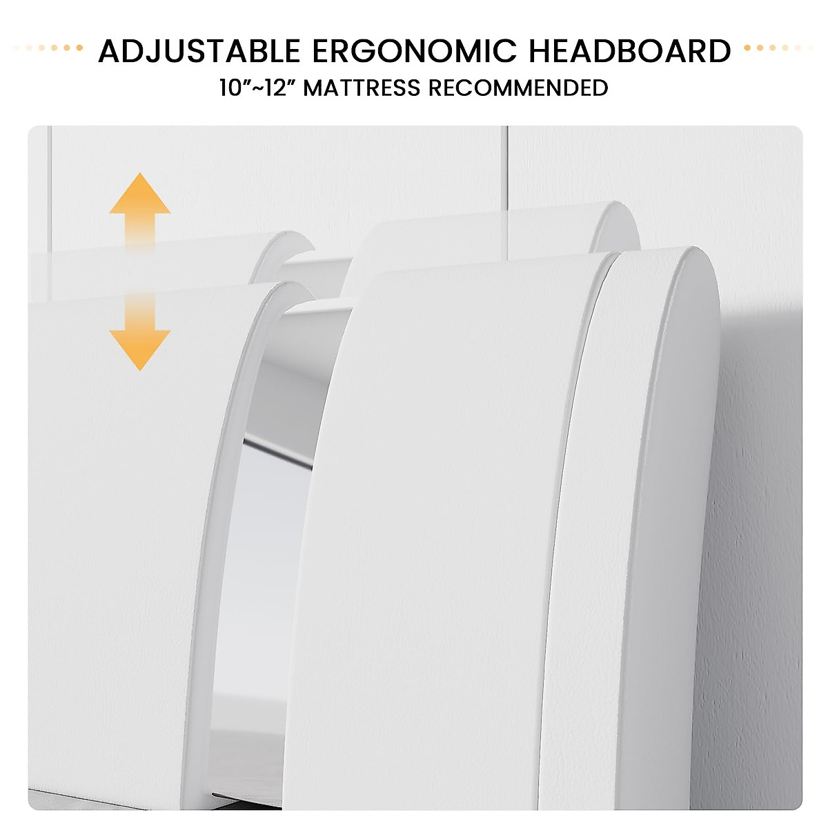 SHA CERLIN Queen Platform Bed Frame with Iron Pieces Decor and Adjustable Headboard/Deluxe Upholstered Modern Bed with Solid Wooden Slats Support/No Box Spring Needed, White