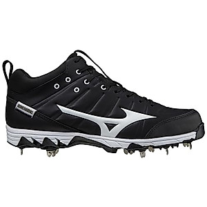 Mizuno unisex adult 9-spike Ambition 2 Mid 9 Spike Men's Metal Baseball Cleat 11, Black-white (9000), 11 US