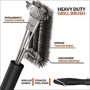 BBQ Grill Brush and Scraper 18" | Stainless Steel Cleaning Brush Accessories | Best for Weber Gas, Charcoal, Porcelain, Cast Iron, All Grilling Grates