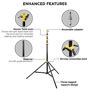 Flashpoint 13' Yellow Color Coded Pro Air Cushioned Heavy Duty Light Stand for Photography, Lightwight and Durable Portable Photography Light Stand Tripod is Suitable for Pro Photography