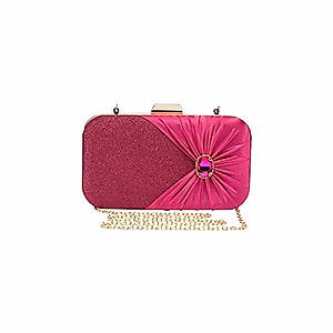 Mulian LilY Hot pink Evening Bags For Women Glitter Crystal Pleated Satin Clutch Purse With Detachable Chain Strap M639
