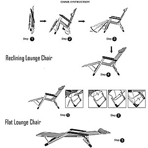 Livebest Set of 2 Lounge Chairs Folding Cot 2-in-1 Portable Reclining Beach Chair for Yard Garden Pool