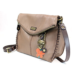 Chala Charming Crossbody Bag with Zipper Flap Top and Metal Chain - Light Brown - Chala Fox