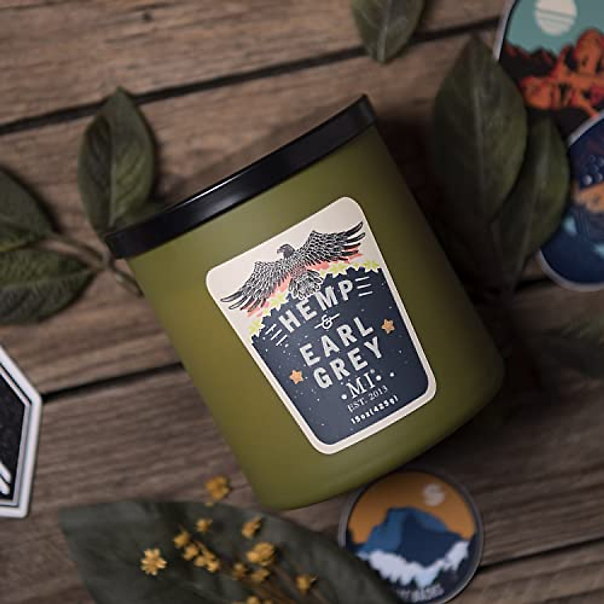 Manly Indulgence Hemp & Earl Grey Scented Jar Candle, All American Collection, 2 Wick, Green, 15 oz - Up to 60 Hours Burn